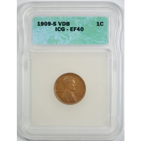 1909 S VDB 1C Lincoln Wheat Cent ICG XF 40 Extra Fine EF Key Date ...