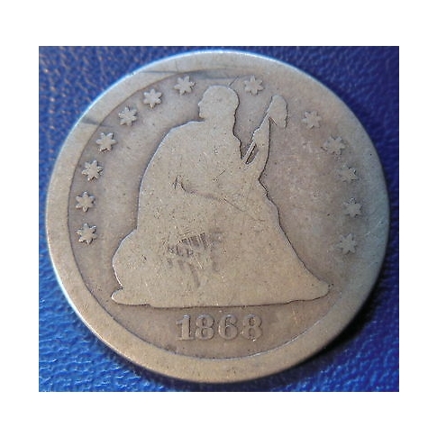 1868 S Quarter Seated Liberty About Good AG Key Date US Coin #178