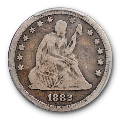 1882 25C Liberty Seated Quarter PCGS VG 8 Very Good CAC Approved Key Date