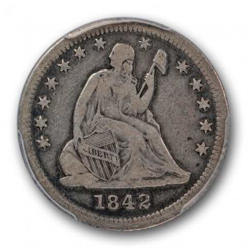 1842 Liberty Seated Quarter PCGS VF 25 Very Fine Key Date