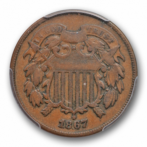 1867 2C Doubled Die Obverse Two Cent Piece PCGS F 12 DDO Better Variety