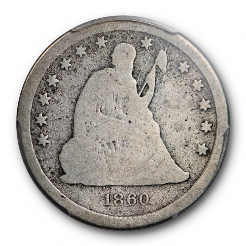 1860 S 25C Seated Liberty Quarter PCGS G Good Details Cleaned Key Date
