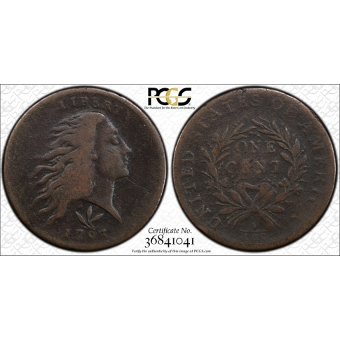 1793 Wreath Cent Vine and Bars Edge Flowing Hair PCGS VG 8 CAC Approved
