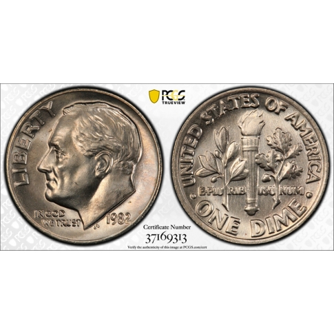 1982 No Mintmark Strong No P Roosevelt Dime PCGS MS 66 FB Uncirculated