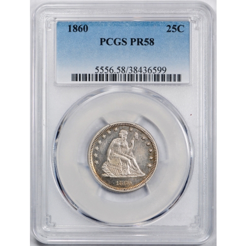 1860 25C Seated Liberty Quarter PCGS PR 58 Proof Low Mintage Coin