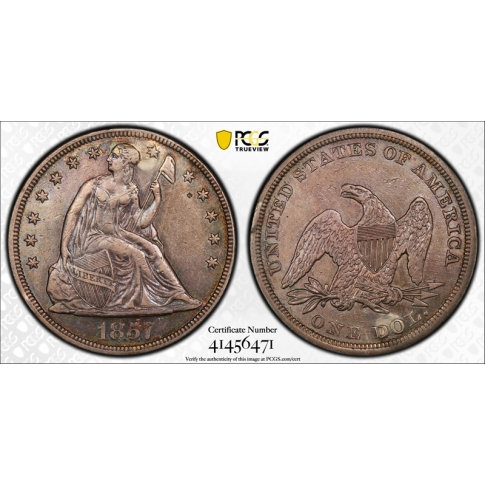 1857 $1 Seated Liberty Dollar PCGS XF Extra Fine Details Plugged Key ...