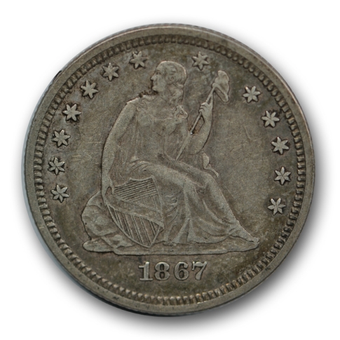 1867 25C Liberty Seated Quarter Extra Fine XF Philadelphia P Mint R415