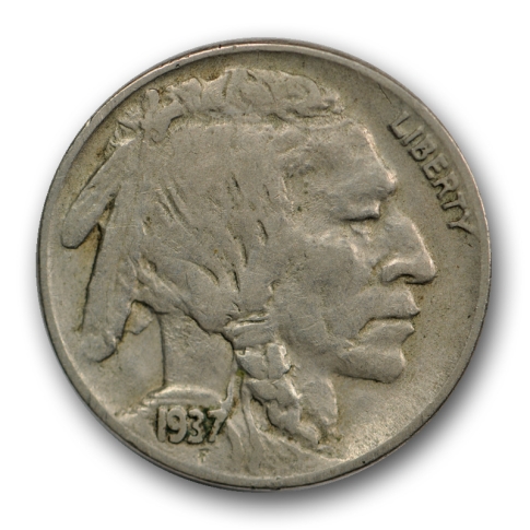 1937-D 5C Three Legs FS-901 Buffalo Nickel Very Fine to Extra Fine 3 Legged R456