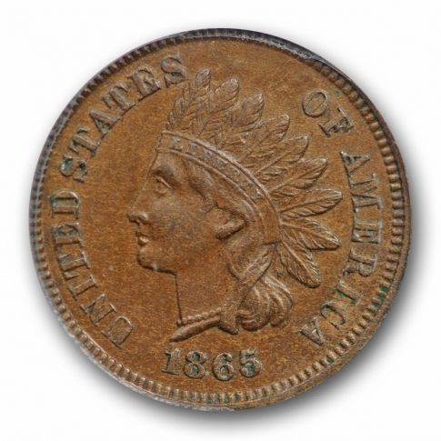 1865 1C Fancy 5 Indian Head Cent ANACS AU 58 About Uncirculated Major Die Crack