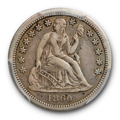 1860 S 10C Seated Liberty Dime PCGS VF 35 Key Date Looks XF ! Original