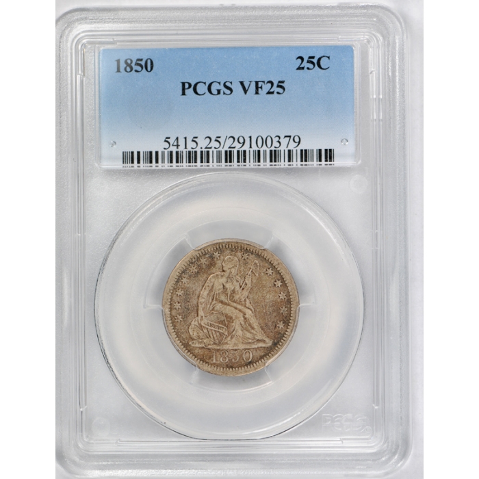1850 Liberty Seated Quarter PCGS VF 25 Very Fine Key Date Coin