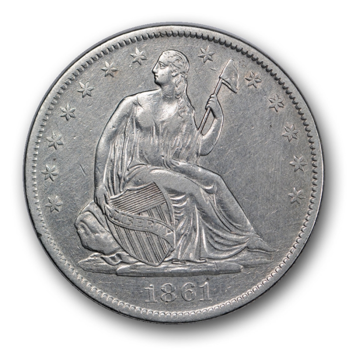 1861 O 50C Speared Olive WB-104 Seated Liberty Half Dollar Extra Fine Cleaned R323