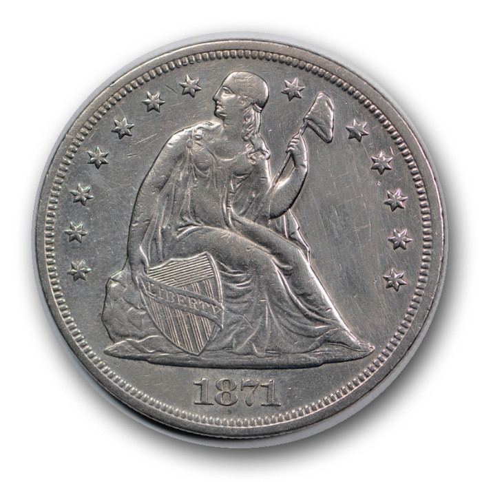 1871 $1 Seated Liberty Dollar About Uncirculated AU Details Cleaned R717