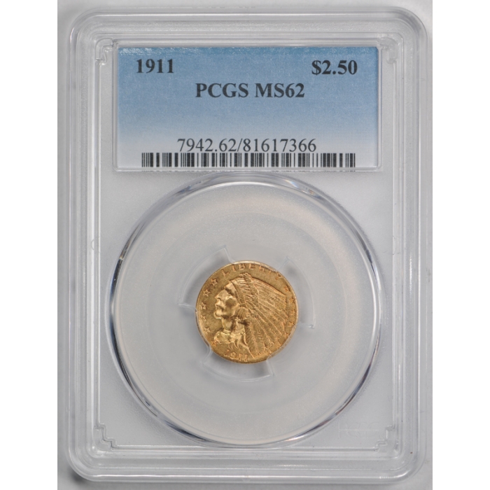 1911 $2.50 Indian Head PCGS MS 62 Uncirculated Gold