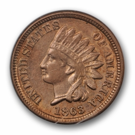 1863 1C Indian Cent - Type 2 Copper-Nickel PCGS AU 58 Registry Set Grade