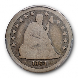 1864 Liberty Seated Quarter PCGS G 4 Good CAC Approved Tough Date Cert#5589