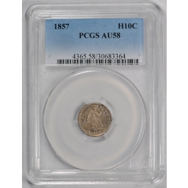 1857 H10C Liberty Seated Half Dime PCGS AU 58 Registry Set Coin