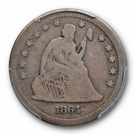 1864 25C Liberty Seated Quarter PCGS VG 8 Very Good Tough Date