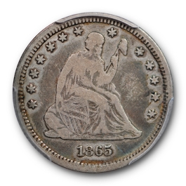 1865 25C Liberty Seated Quarter PCGS F 12 Philadelphia P Mint