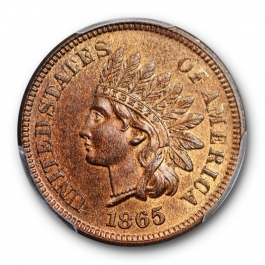 1865 1C Plain 5 Indian Head Cent PCGS MS 65 RB Red Brown Beautiful Cert0281