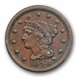 1848 1C Braided Hair Cent PCGS AU 53 About Uncirculated Sharp Strike Original