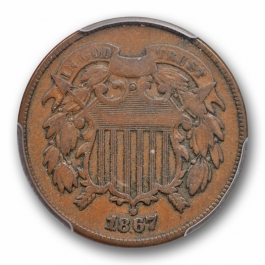 1867 2C Doubled Die Obverse Two Cent Piece PCGS F 12 DDO Better Variety