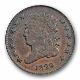 1829 1/2C Classic Head Half Cent PCGS AU 53 BN About Uncirculated OGH