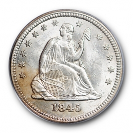 1845 25C Seated Liberty Quarter PCGS MS 62 Uncirculated OGH Better Date