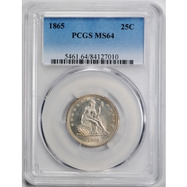 1865 25C Liberty Seated Quarter PCGS MS 64 Blast White Key Date Tough